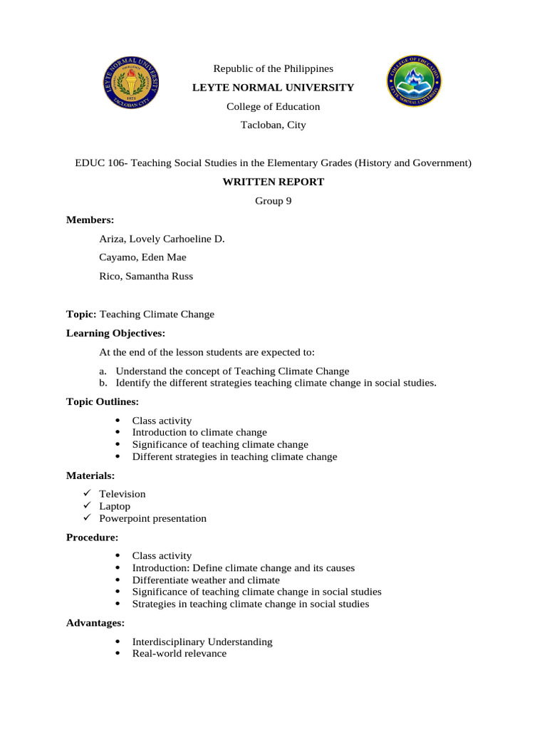 Written Report in Social Studies | PDF