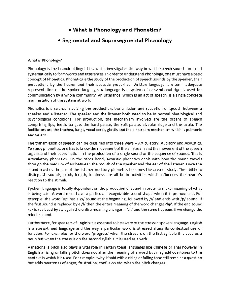 Phonology-Segmental and Suprasegmental | PDF