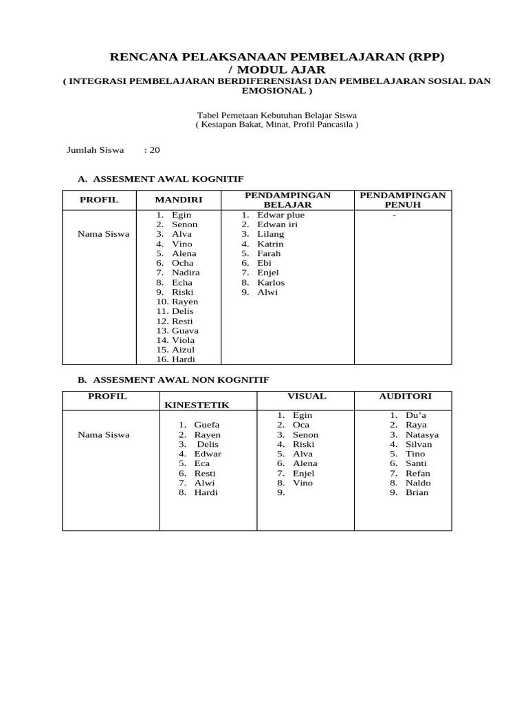 Rencana Pelaksanaan Pembelajaran Berdiferensiasi | PDF