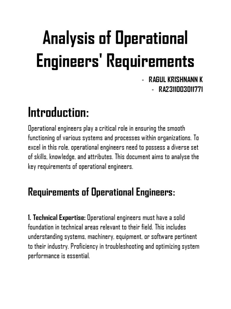 Requirements of Operational Engineers | PDF