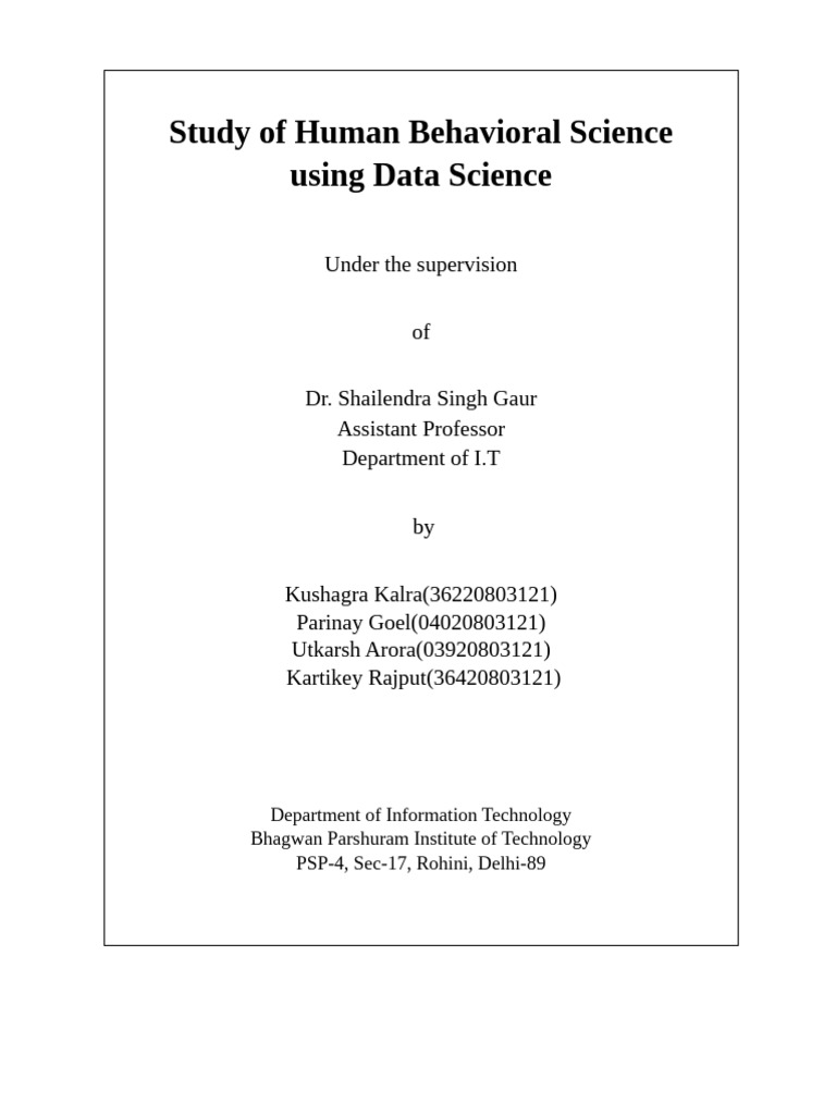 Study of Human Behavioral Science Using AI and ML | PDF