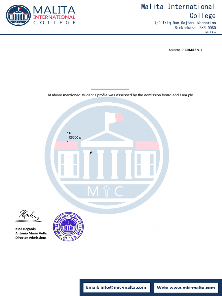 Arman Mia - Final Acceptance Letter | PDF