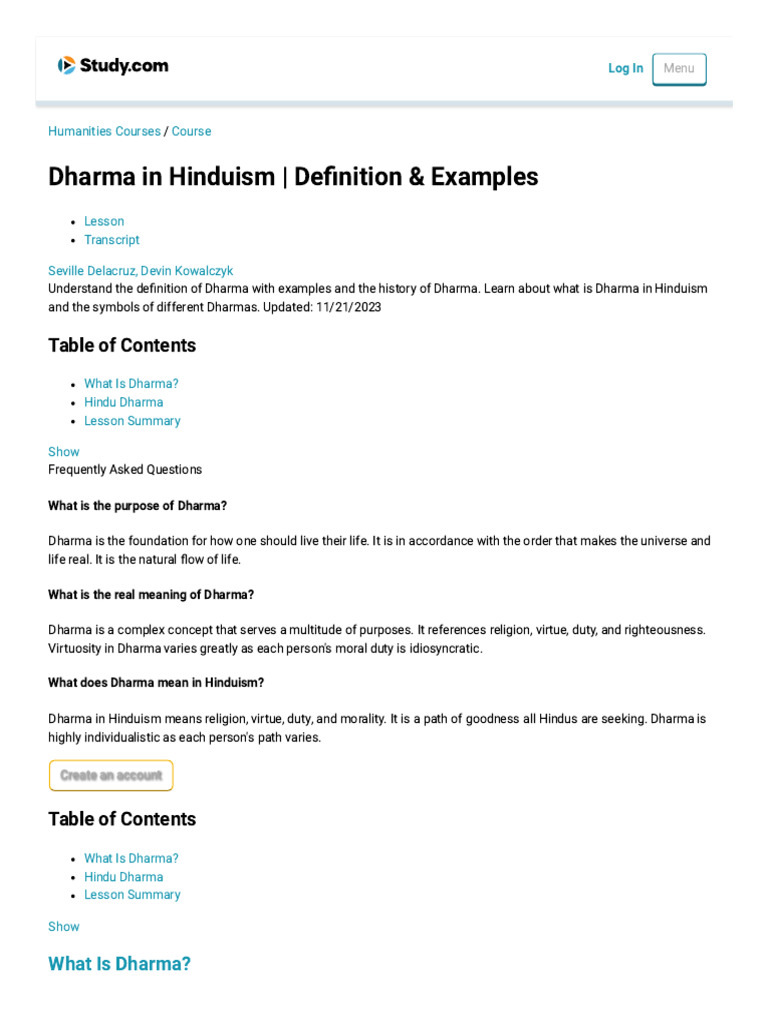 Dharma in Hinduism _ Definition & Examples - Lesson _ Study.com | PDF