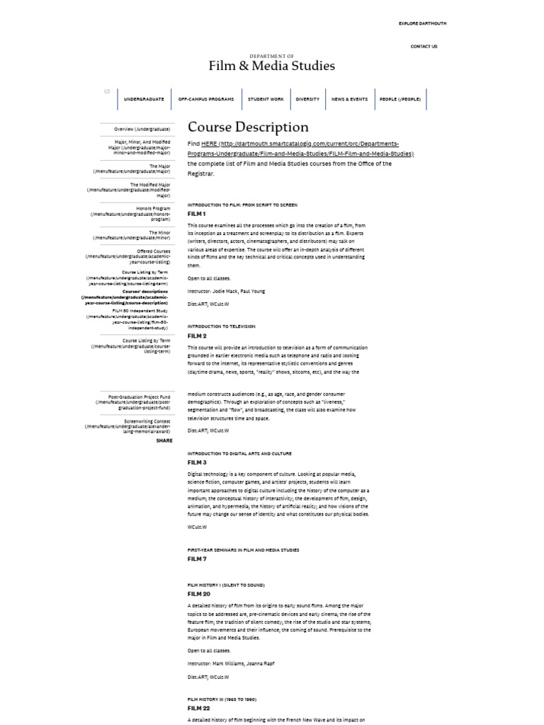Course Description - Film & Media Studies | PDF