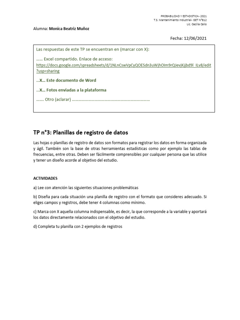 Mi21 - TP3 Planillas de Registro de Datos | PDF