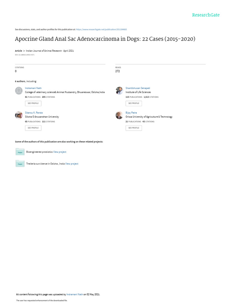 Agasaca (Canine Apocrine Gland Anal Adenocarcinoma | PDF | Lymphatic System | Science & Mathematics