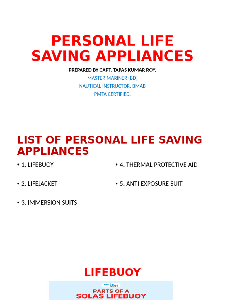 Personal Life Saving Appliances | PDF