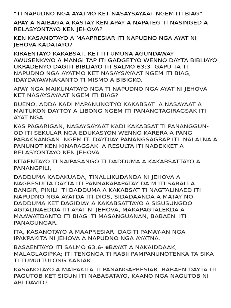 Ti Napudno Nga Ayatmo Ket Nasaysayaat Ngem Iti Biag | PDF