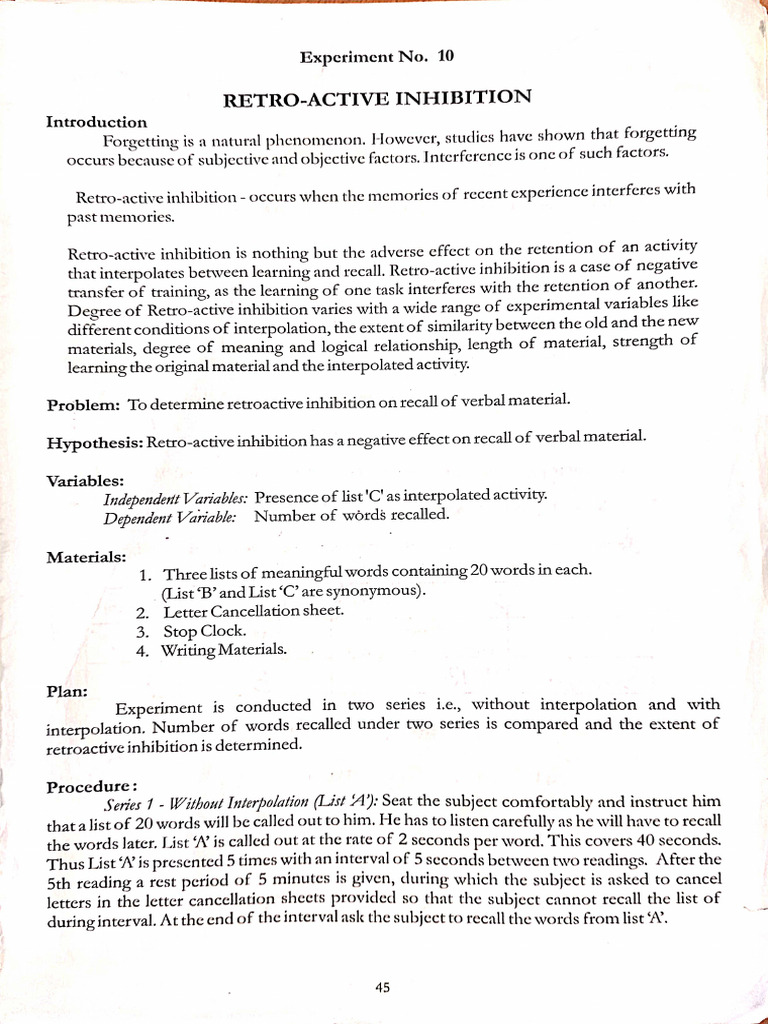 Retro Active Inhibition - Exp 1 | PDF