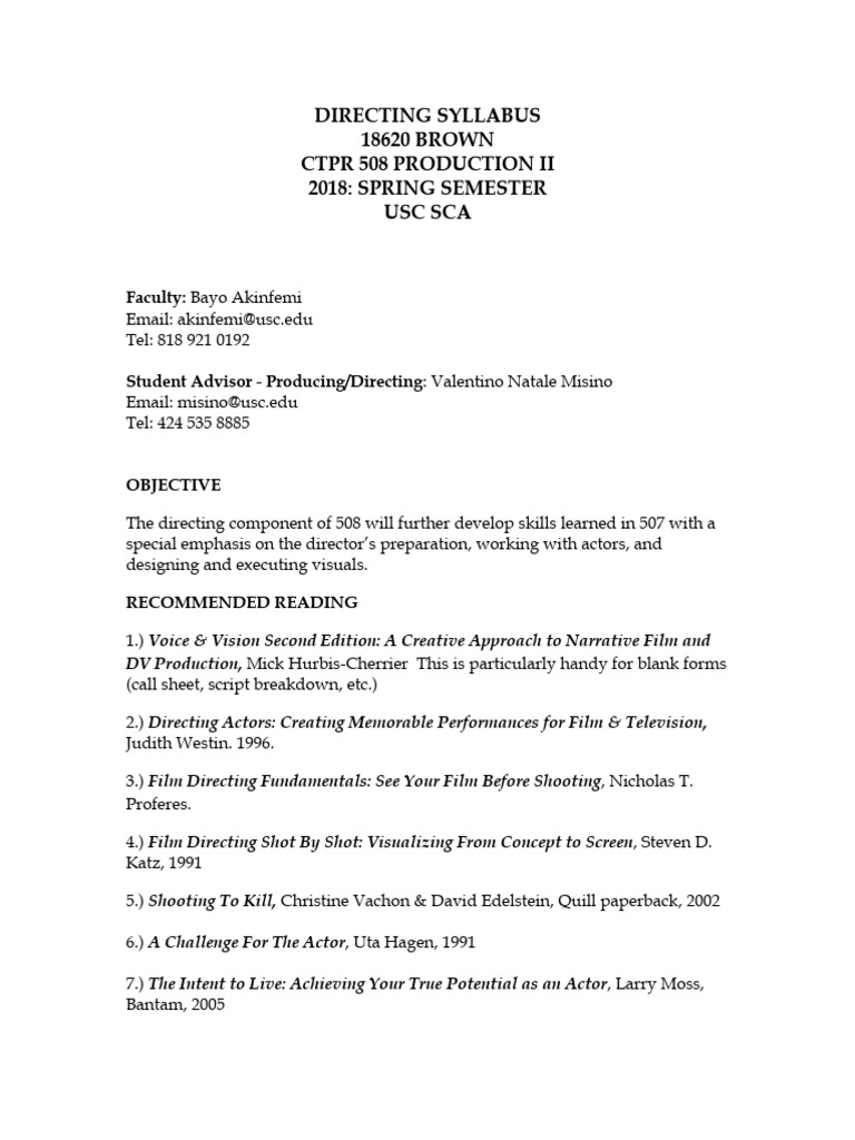 Directing Syllabus Usc.edu | PDF