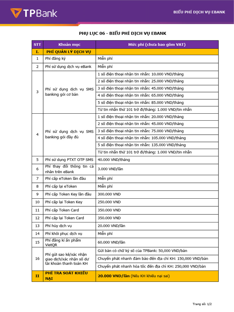Phu+luc+06 Bieu+phi+dich+vu+eBank | PDF