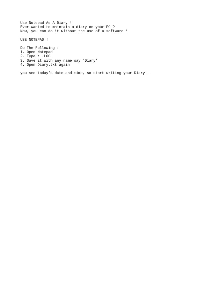 Use Notepad As A Diary | PDF