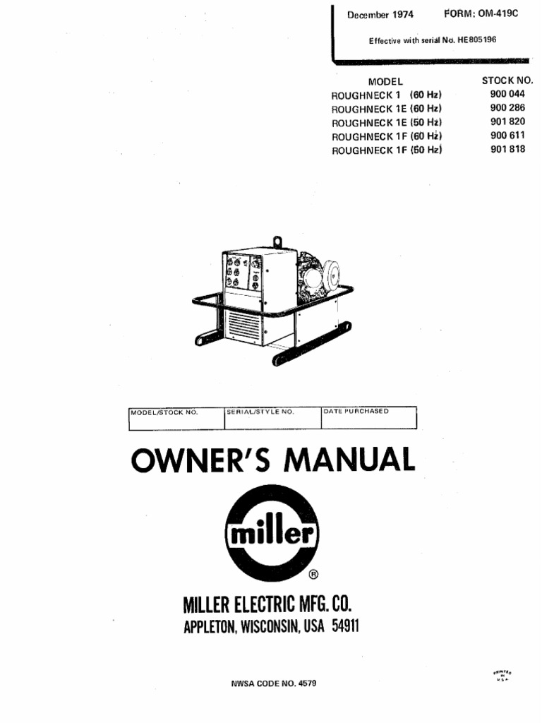 Miller Roughneck 1,974. Manualpdf | PDF