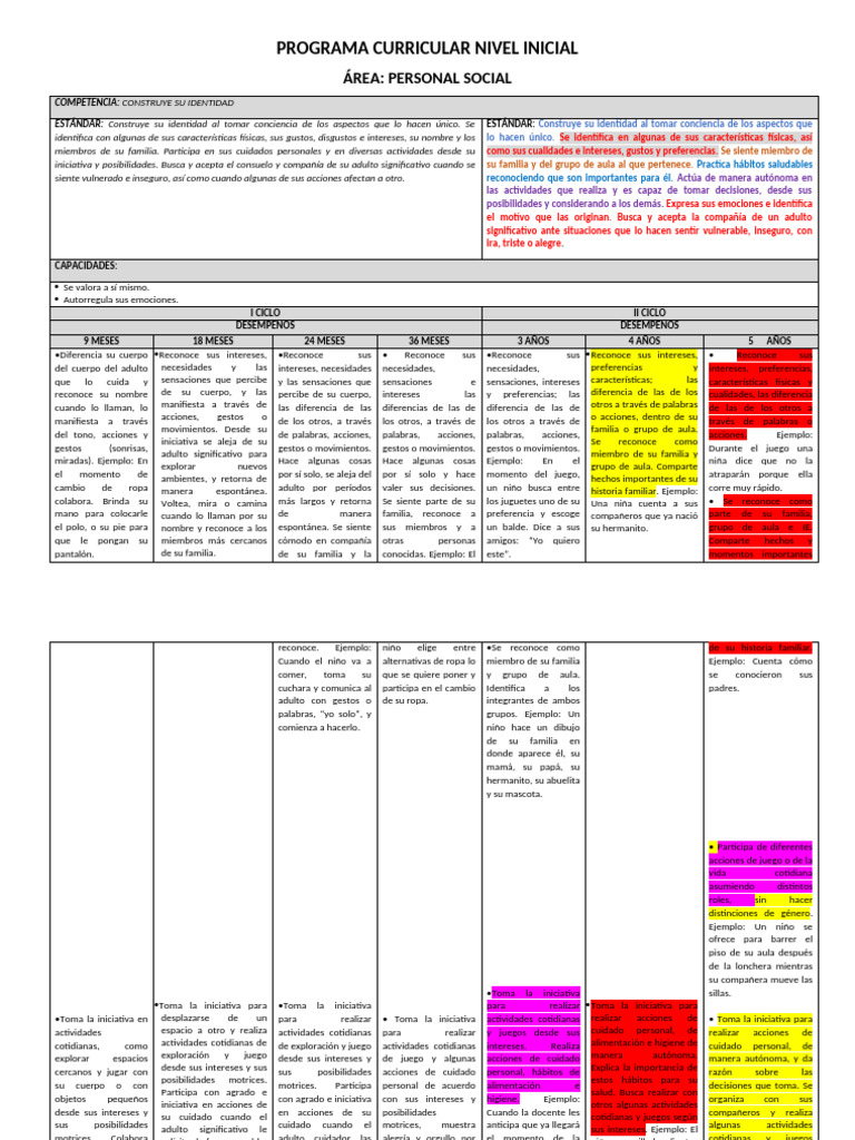 Programa Curricular Nivel Inicial - Final | PDF