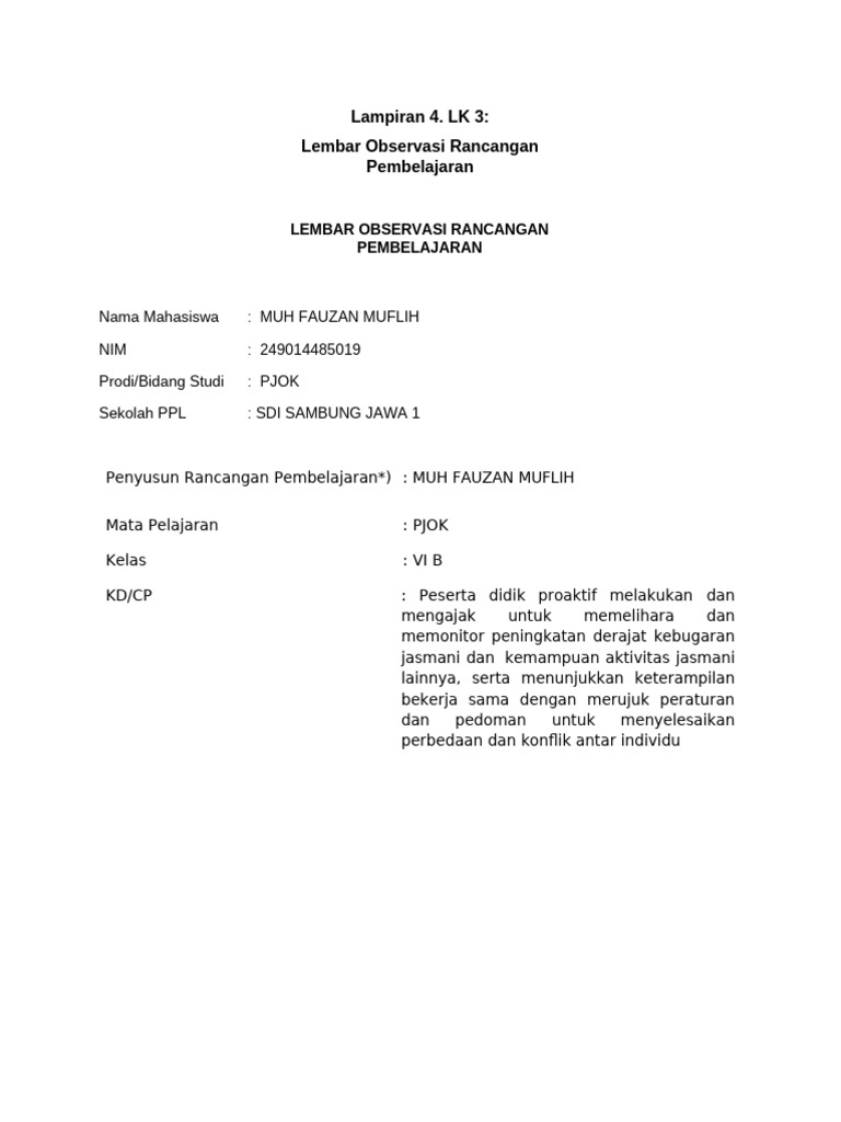 T3 - Lampiran 4. LK 3 Observasi Rancangan dan Perangkat Pembelajaran | PDF