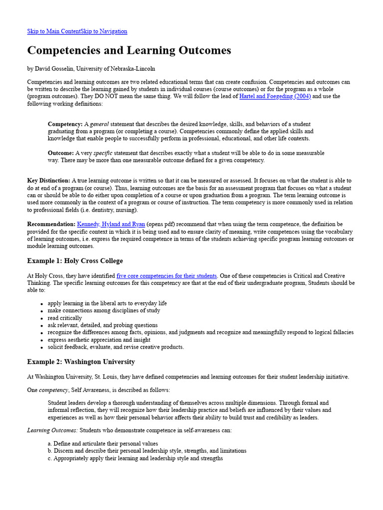 Competencies vs Learning Outcomes | PDF