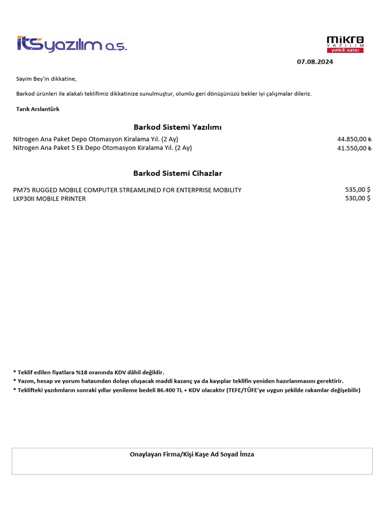 Acd Store Barkod Si̇stemi̇ Li̇sans Ve Ci̇hazlari Tekli̇fi̇ Acdstr-7824 ...