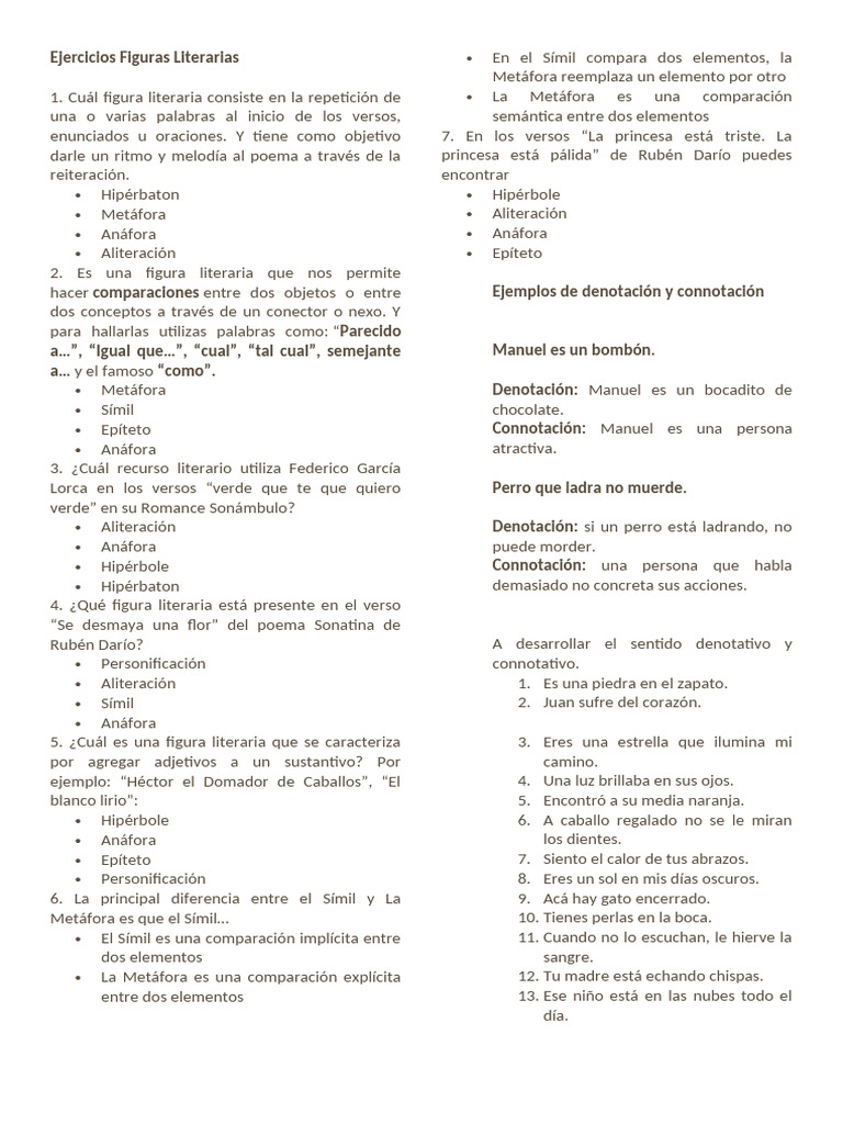 Ejercicios Figuras Literarias | PDF
