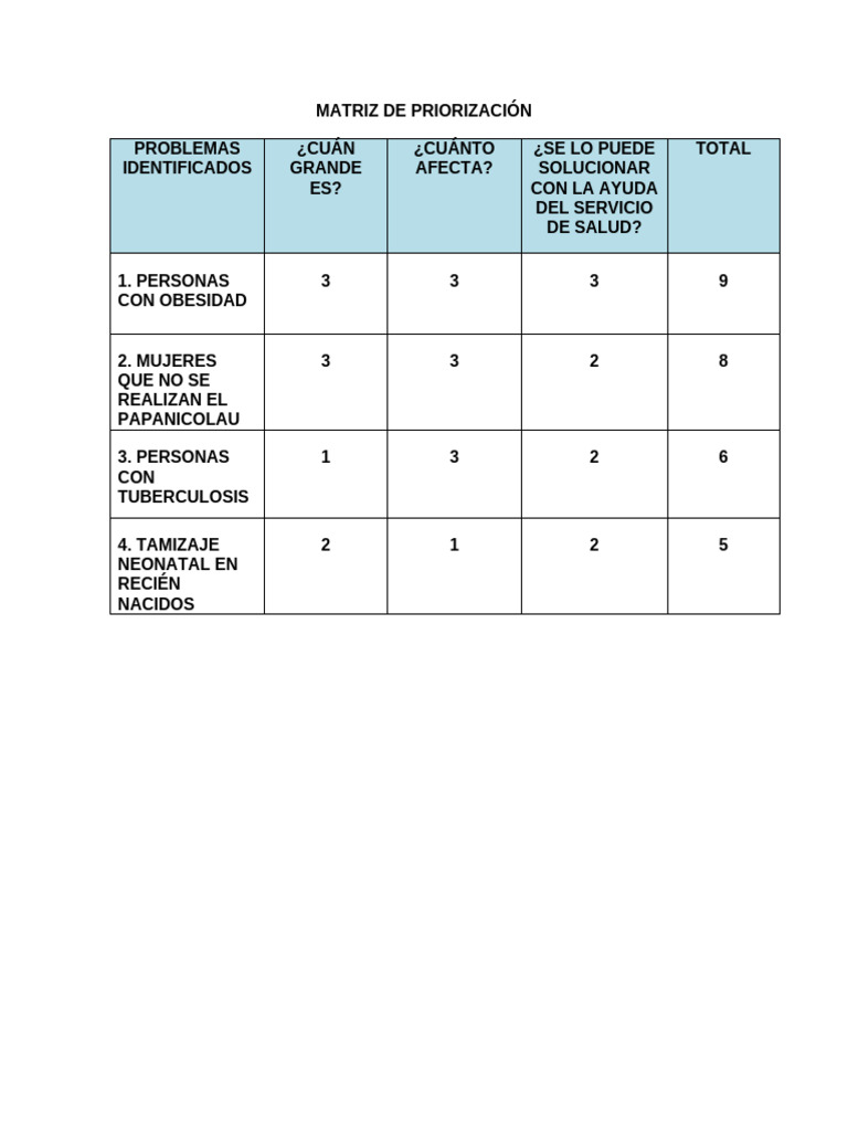 Matriz de Priorización | PDF