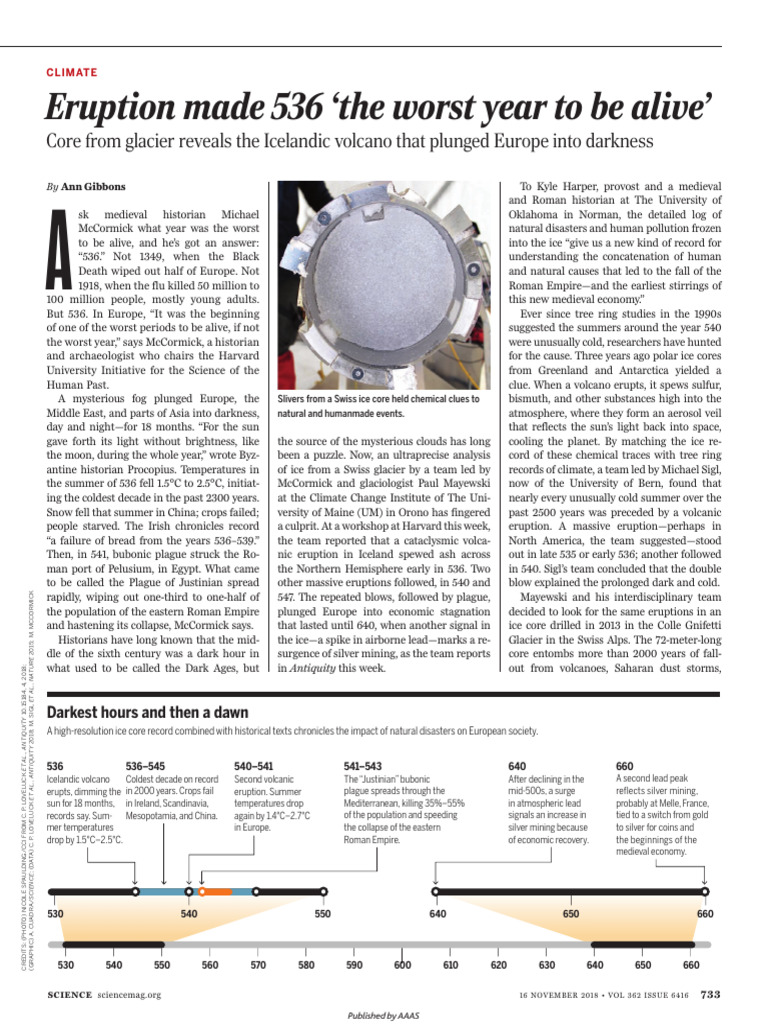 Science Magazine - Eruption Made 536 The Worst Year To Be Alive | PDF