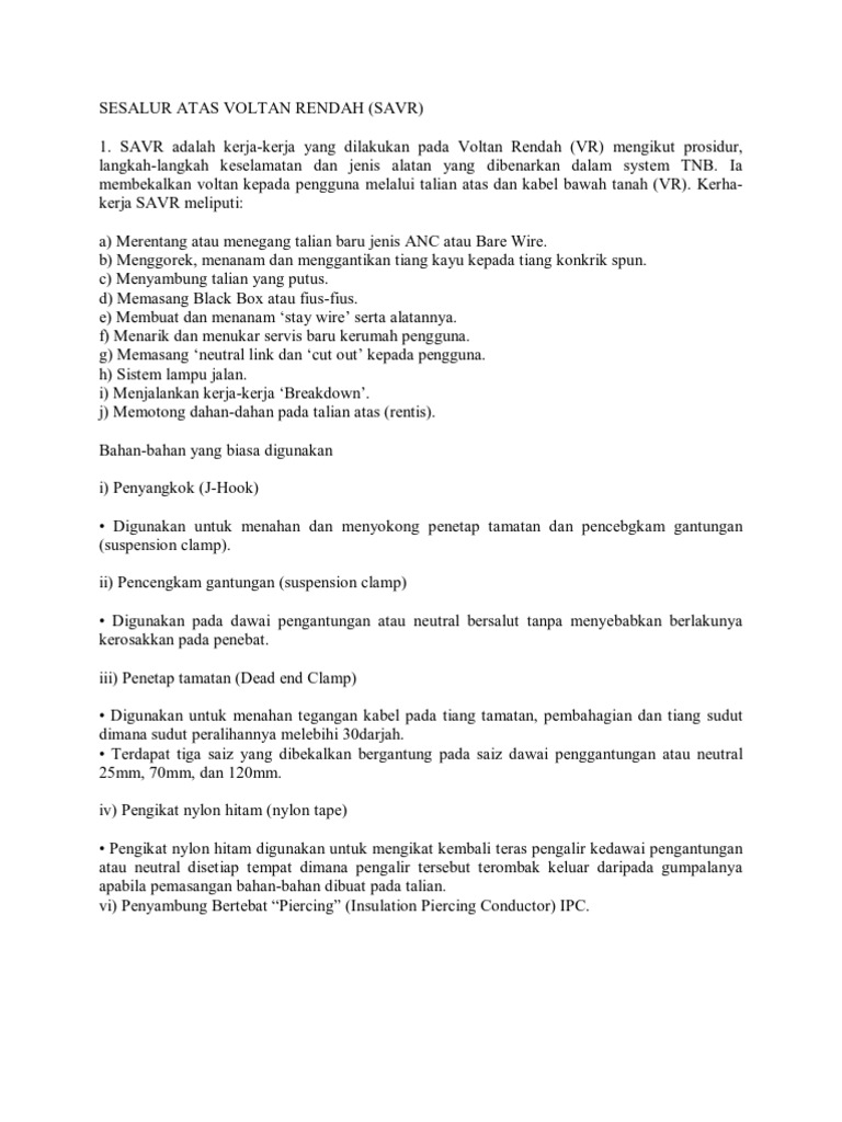 Sesalur Atas Voltan Rendah | PDF