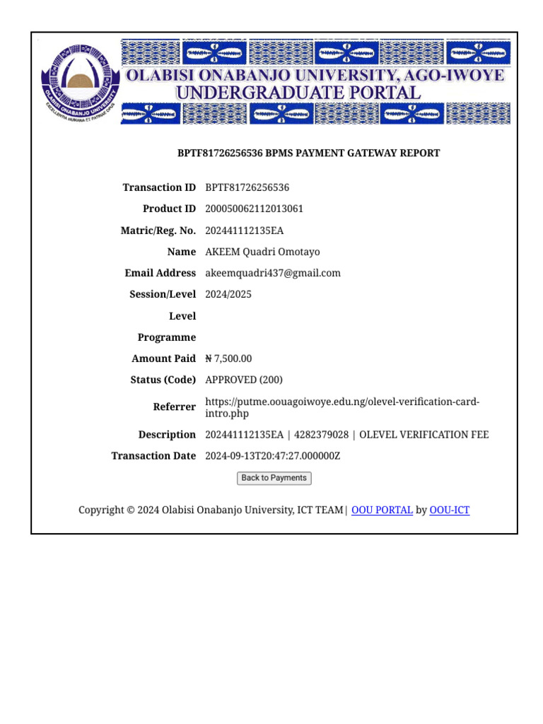 O'level Verification Receipt | PDF