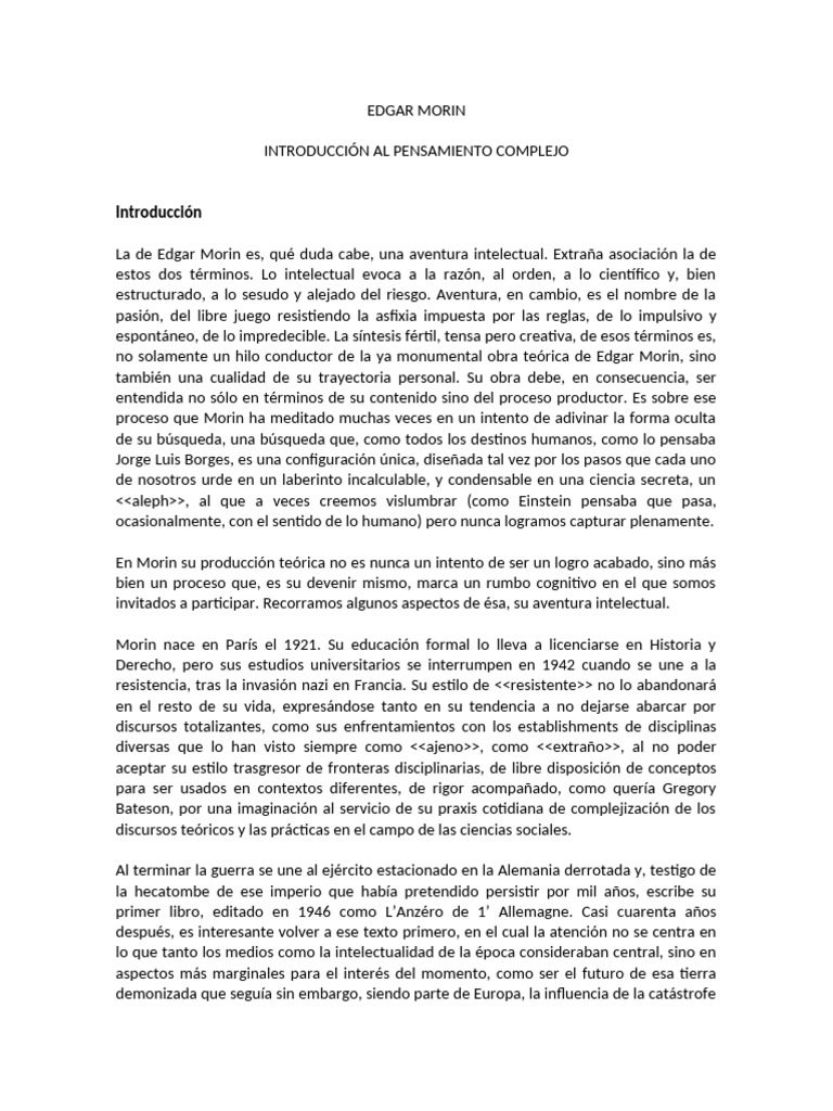 Introducción al pensamiento complejo | PDF