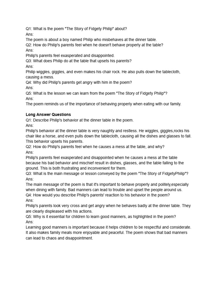 The Story of Fidgety Philip | PDF