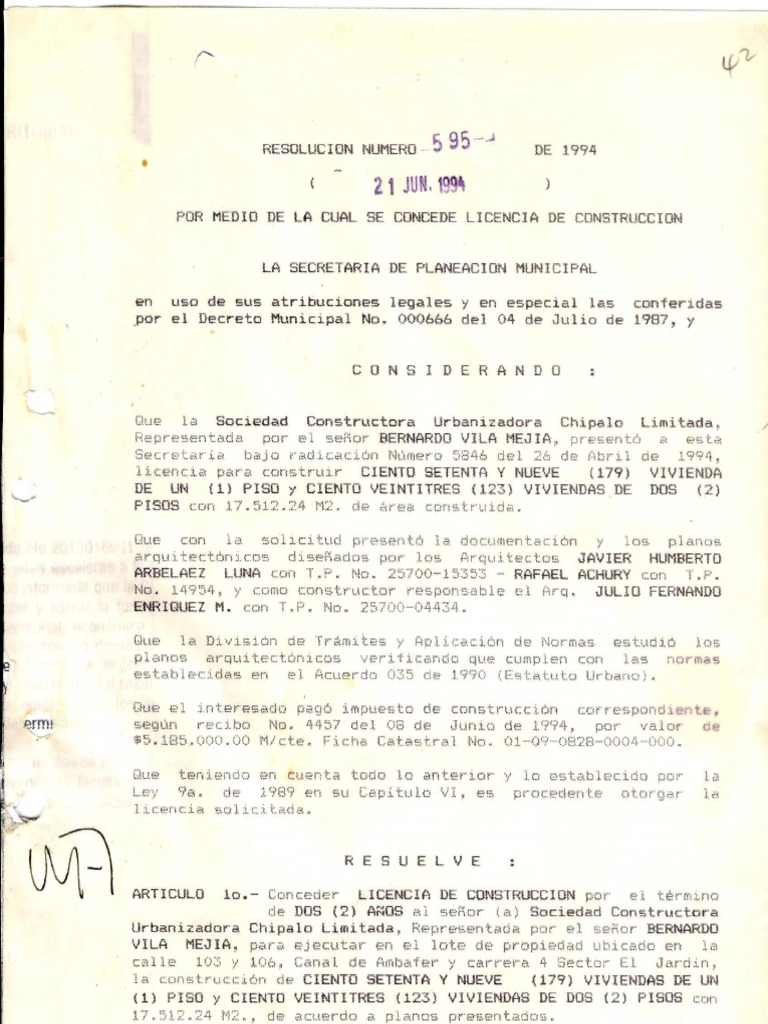 Resolucion 595 de 1994 - 0001 | PDF