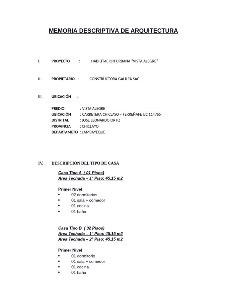 Memoria Descriptiva de Arquitectura | PDF