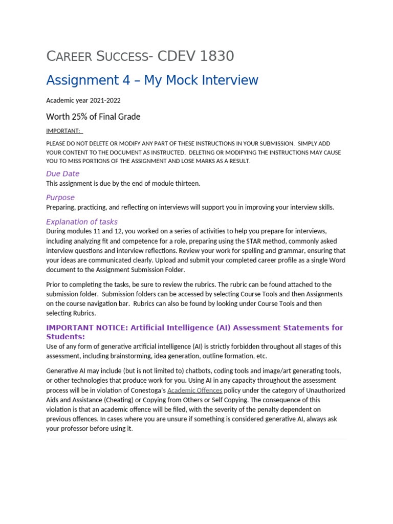 Assignment 4 - My Mock Interview | PDF