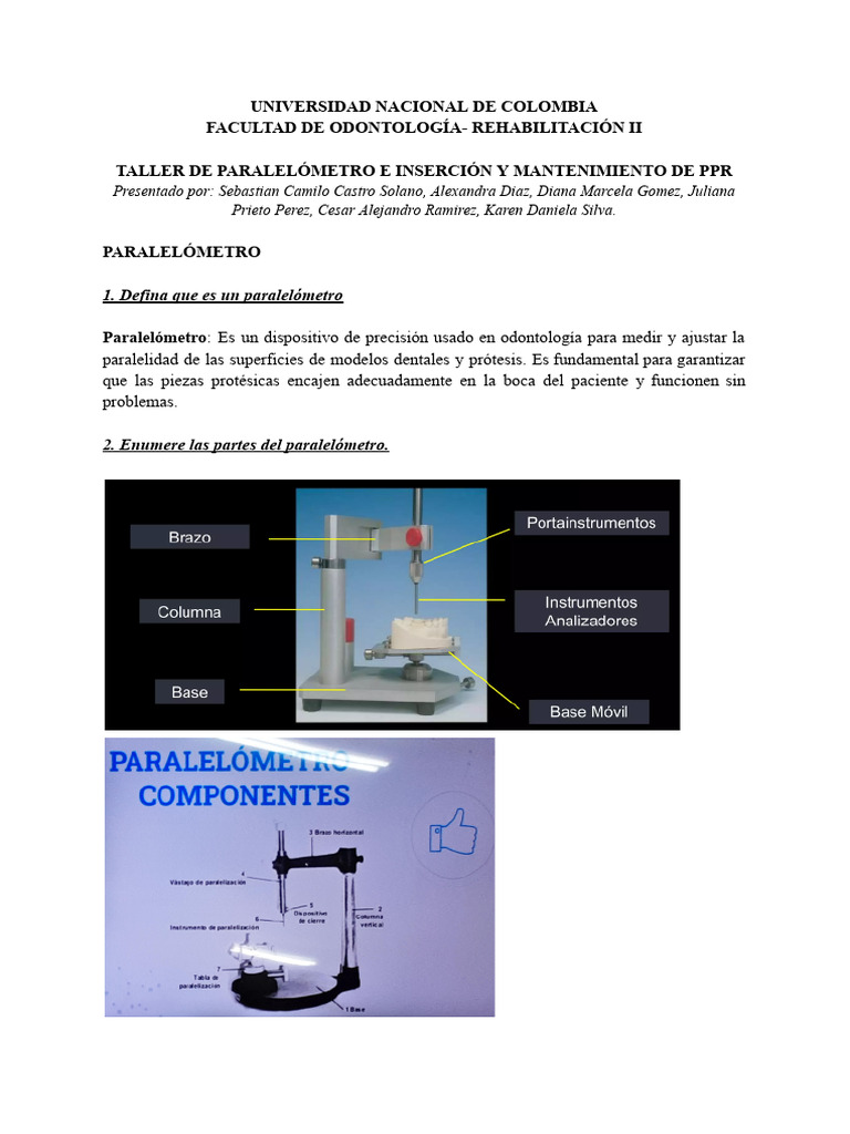 Partes del Paralelómetro en Odontología | PDF | Higiene oral | Odontología