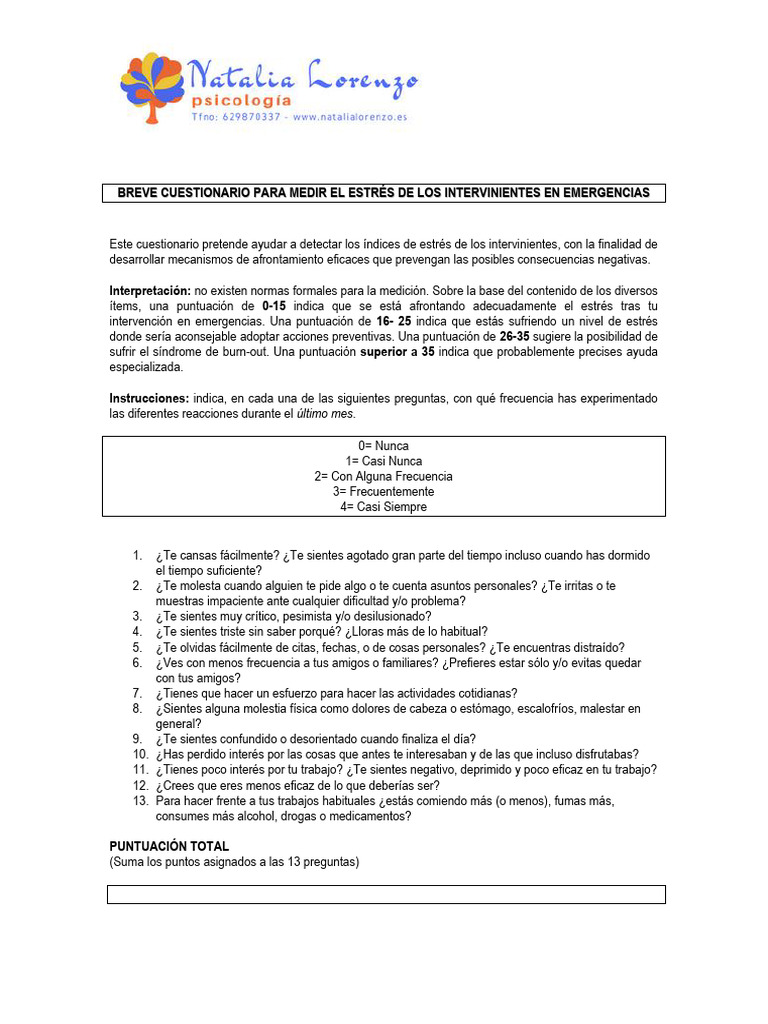 Clase 5 Extra BREVE CUESTIONARIO PARA MEDIR EL ESTRES | PDF