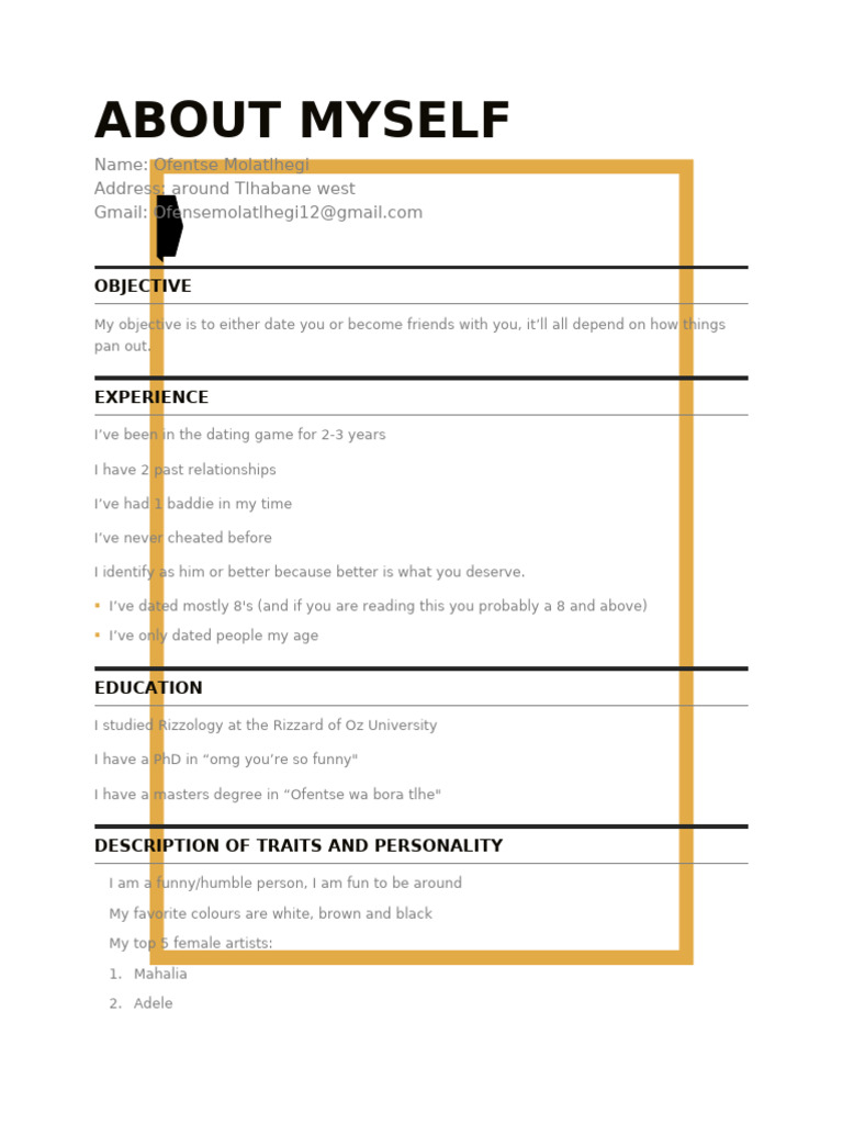 My Personal Information About My Self | PDF