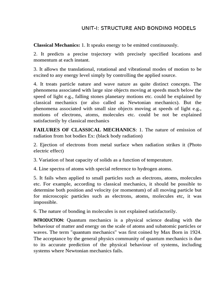UNIT I Structure and Bonding Models PDF | PDF