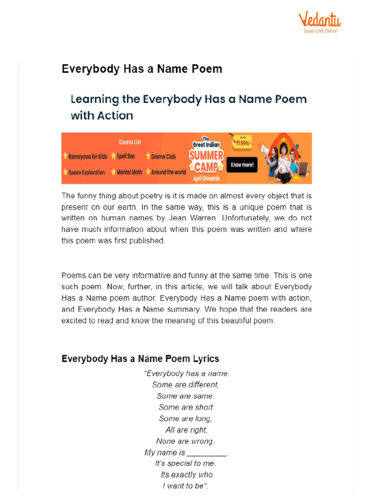 Everybody Has A Name Poem | PDF