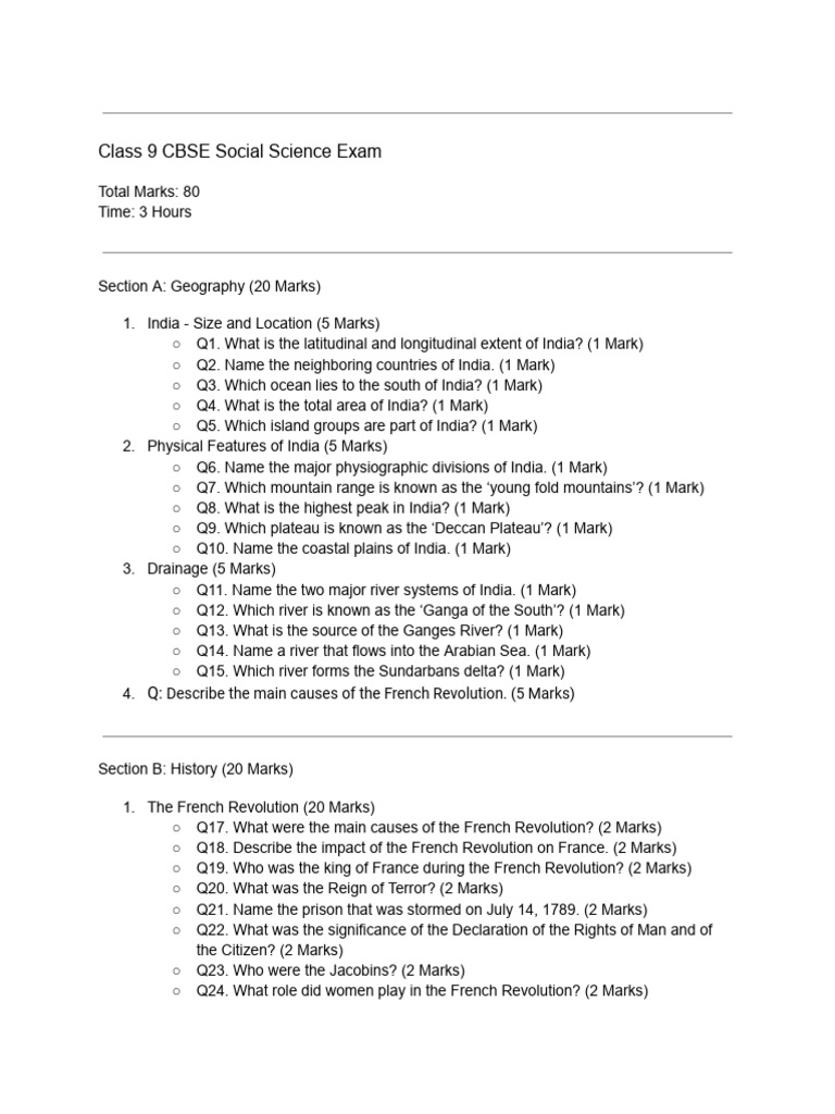 Class 9 CBSE Social Science Exam Set 1 | PDF
