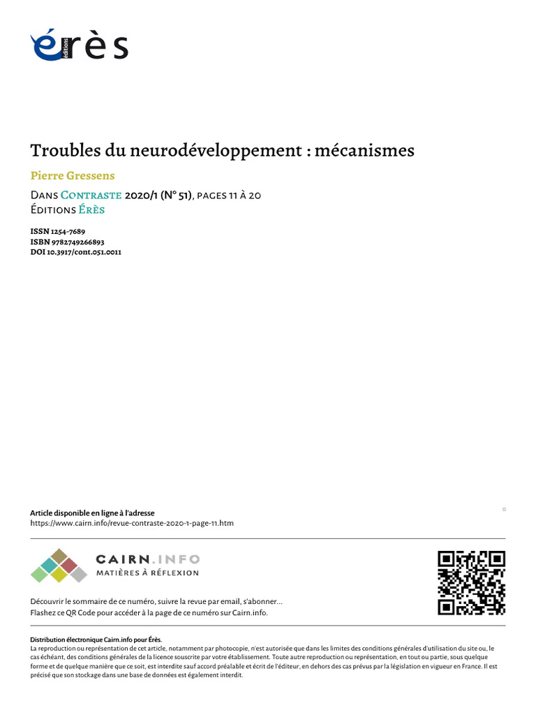 TROUBLES DU NEUROEVELOPPEMENT: MeCANISMES | PDF