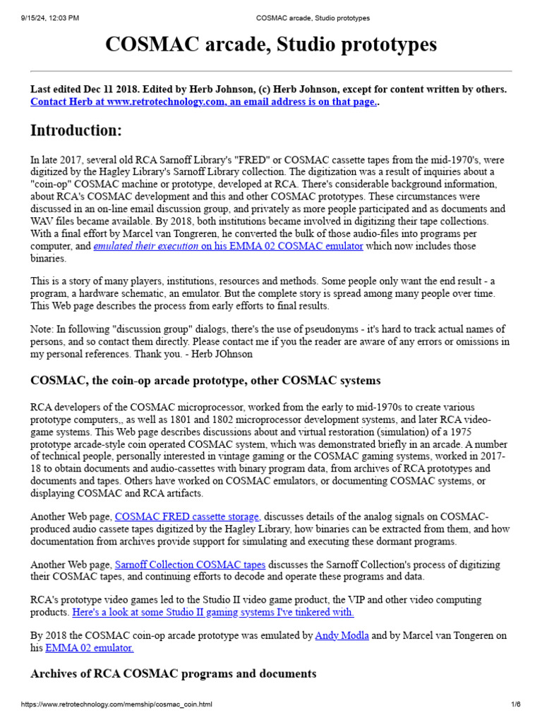 COSMAC Arcade, Studio Prototypes | PDF | Emulator | Computers
