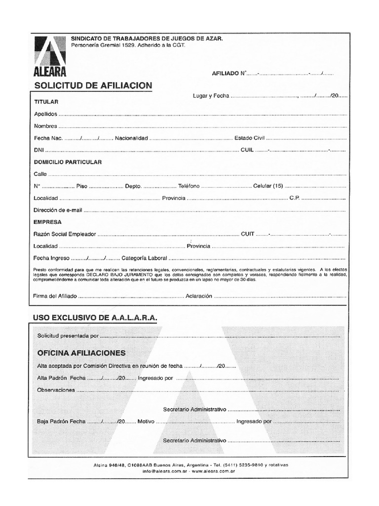 Afiliacion ALEARA | PDF