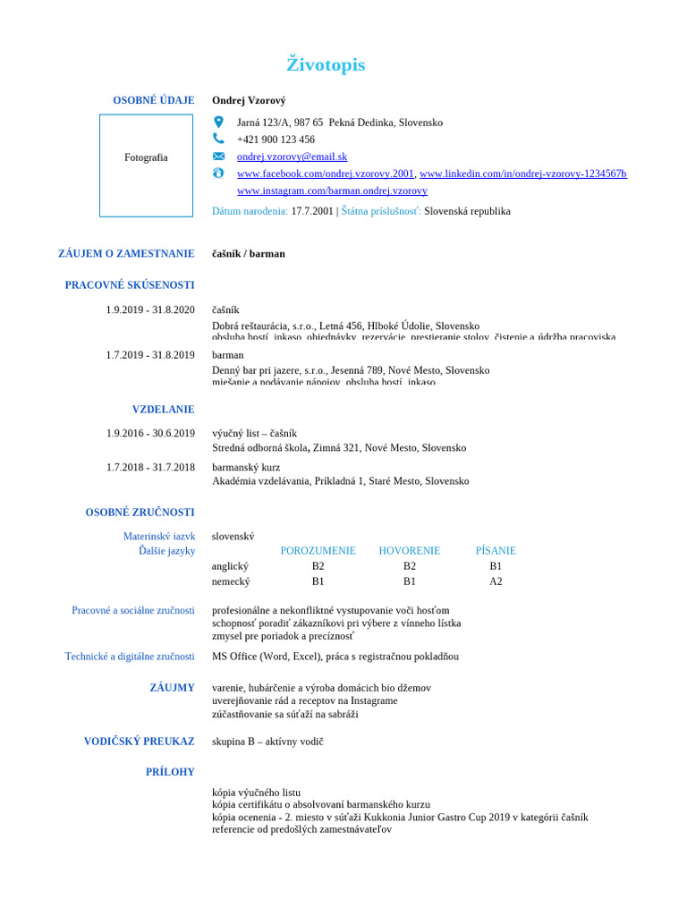 Zivotopis-vzor-slovensky | PDF
