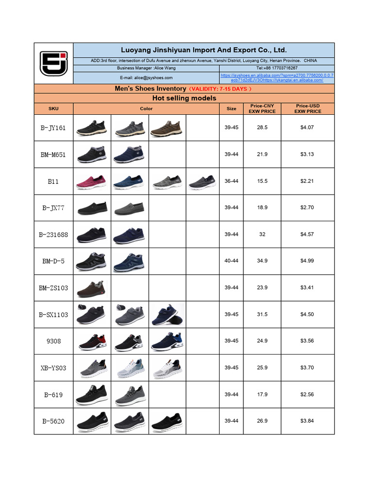 Luoyang Jinshiyuan Import and Export Co., LTD.: Men's Shoes Inventory | PDF