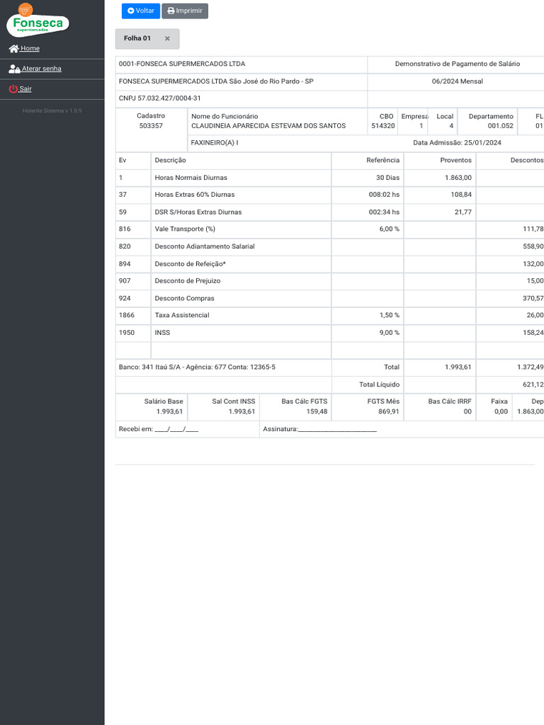 Holerite Mensal - 1724330424432 | PDF