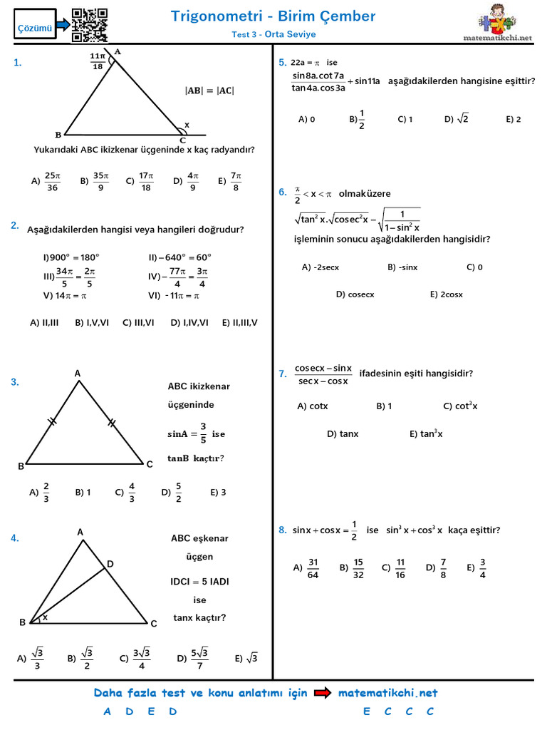Birim Çember Test 3 O | PDF