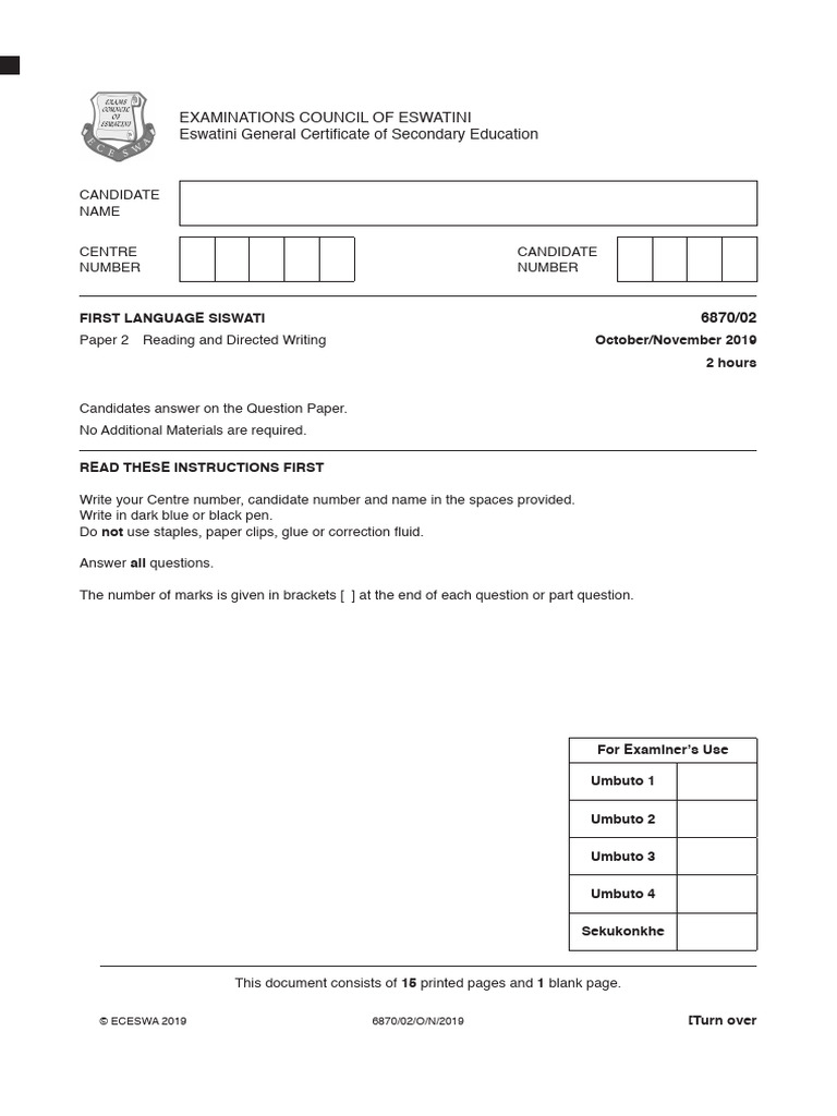 Siswati 2- First Language | PDF