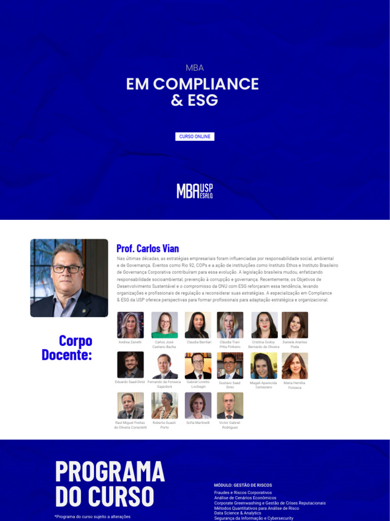 Programa Do Curso - Compliance & ESG | PDF