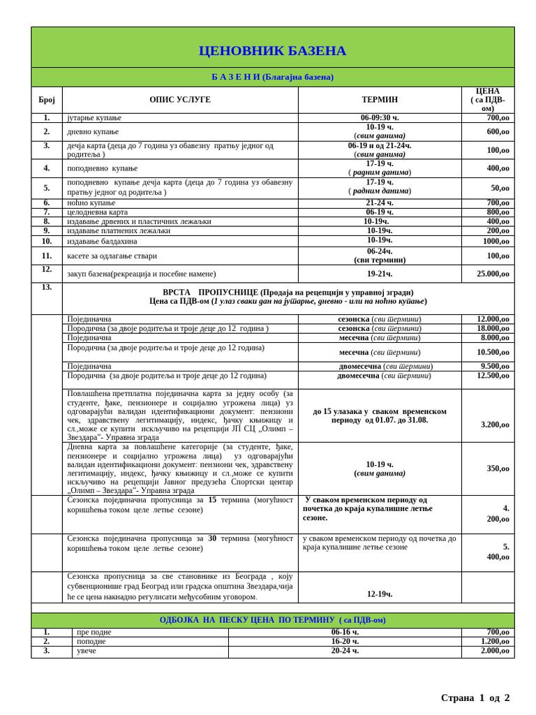 Novi Cenovnik 2024 | PDF