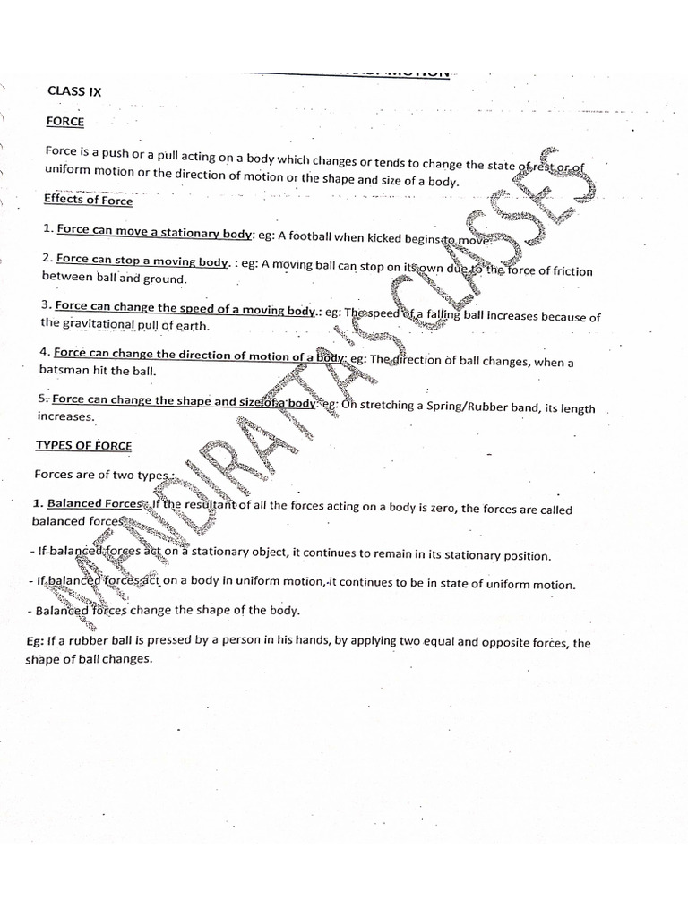 Notes - Force and Laws of Motion | PDF