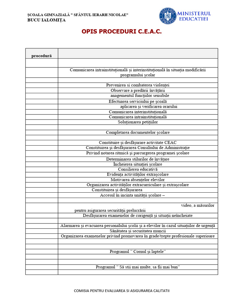 OPIS Proceduri 2021-2022 | PDF