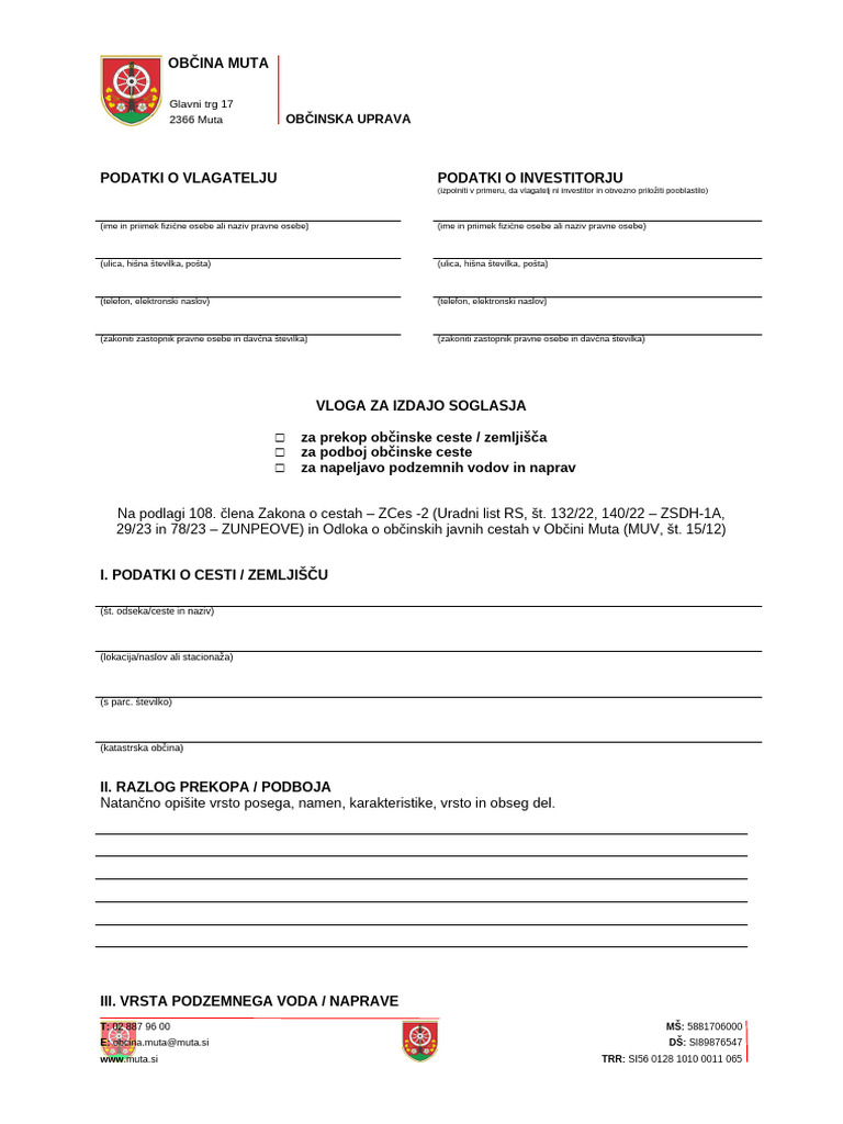 0 - Vloga Za Prekop Ali Preboj Obă Ĺ Inske Cest Ali Napeljavo Podzemnih ...